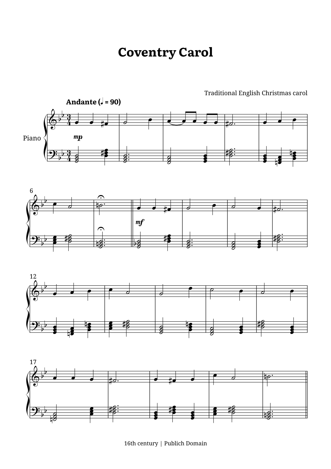 Coventry Carol — Piano (G minor) (arr. D. M. Scores) por Traditional ...