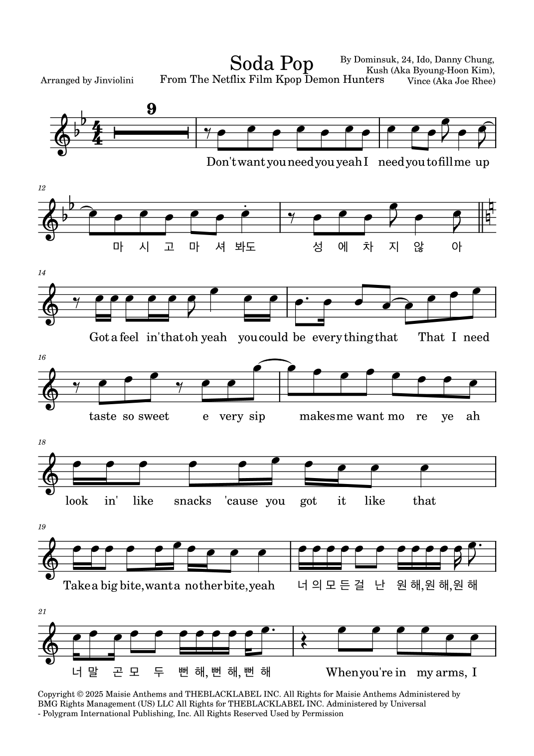 Soda Pop (arr. Jinviolini) by Saja Boys Sheet Music for Violin Solo at ...