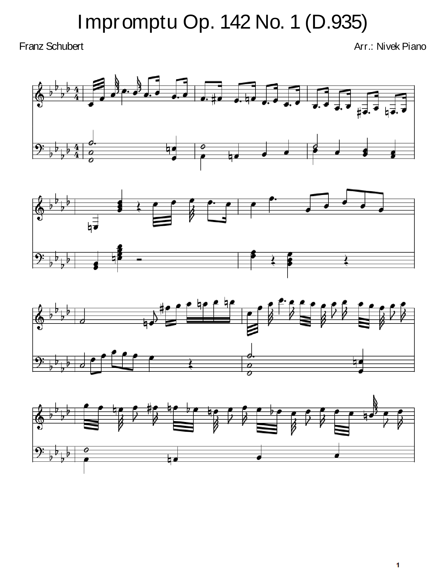 Impromptu Op. 142 No. 1 (D.935) - Franz Schubert (arr. Nivek Piano) by Franz Schubert Sheet ...