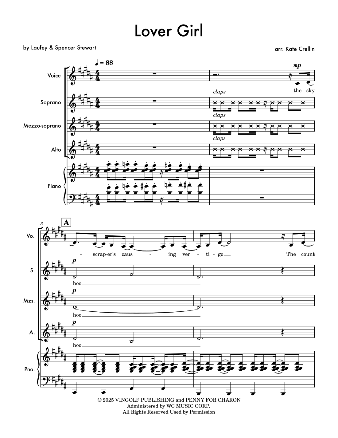 Lover Girl (arr. Kate Crellin) by Laufey Sheet Music for SSA Choir at ...