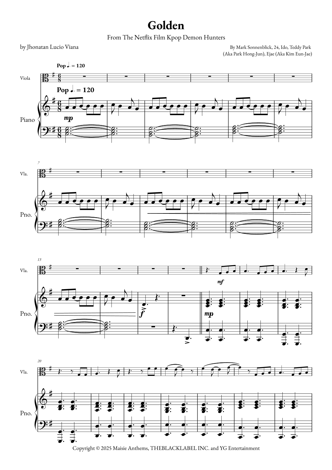 Golden (arr. Jhonatan Lucio Viana) by Huntr/X (Ejae, Audrey Nuna And ...
