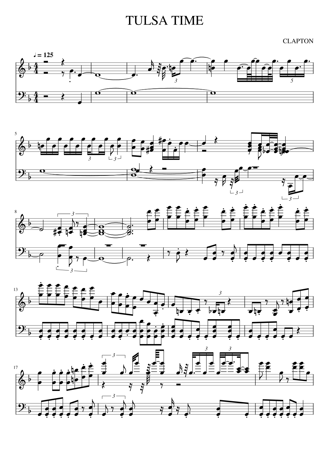 TULSA TIME by Danny Floxers Sheet Music for Piano & Vocal at Sheet ...
