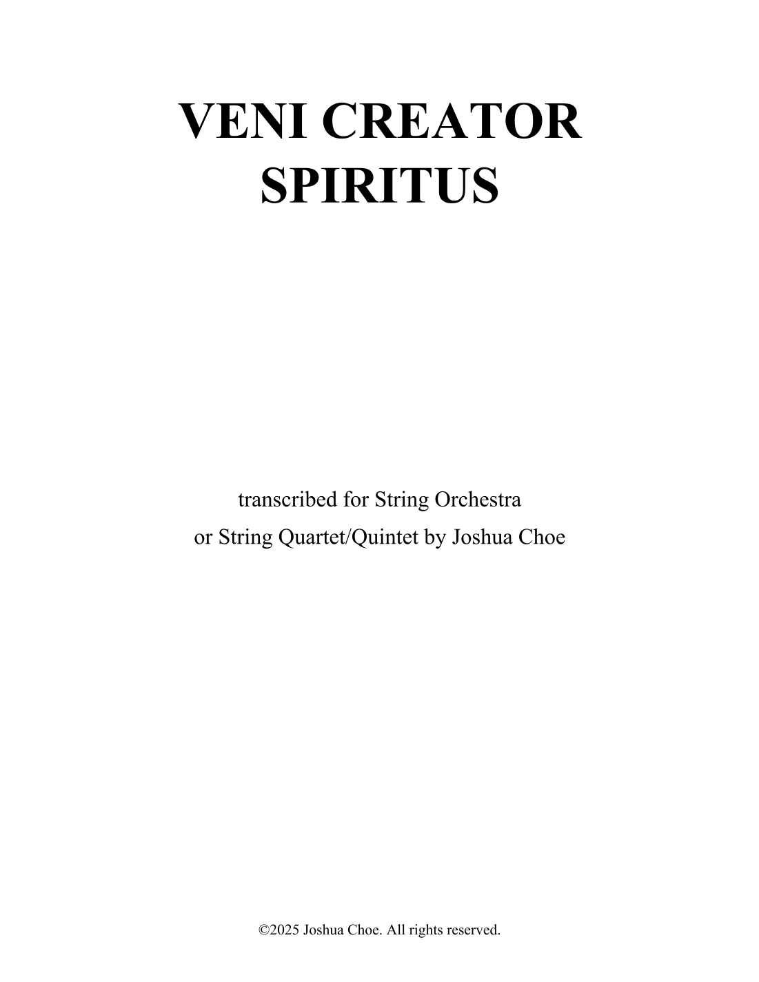 Veni Creator Spiritus (Mechlin) (arr. Joshua Choe) by Traditional Sheet ...