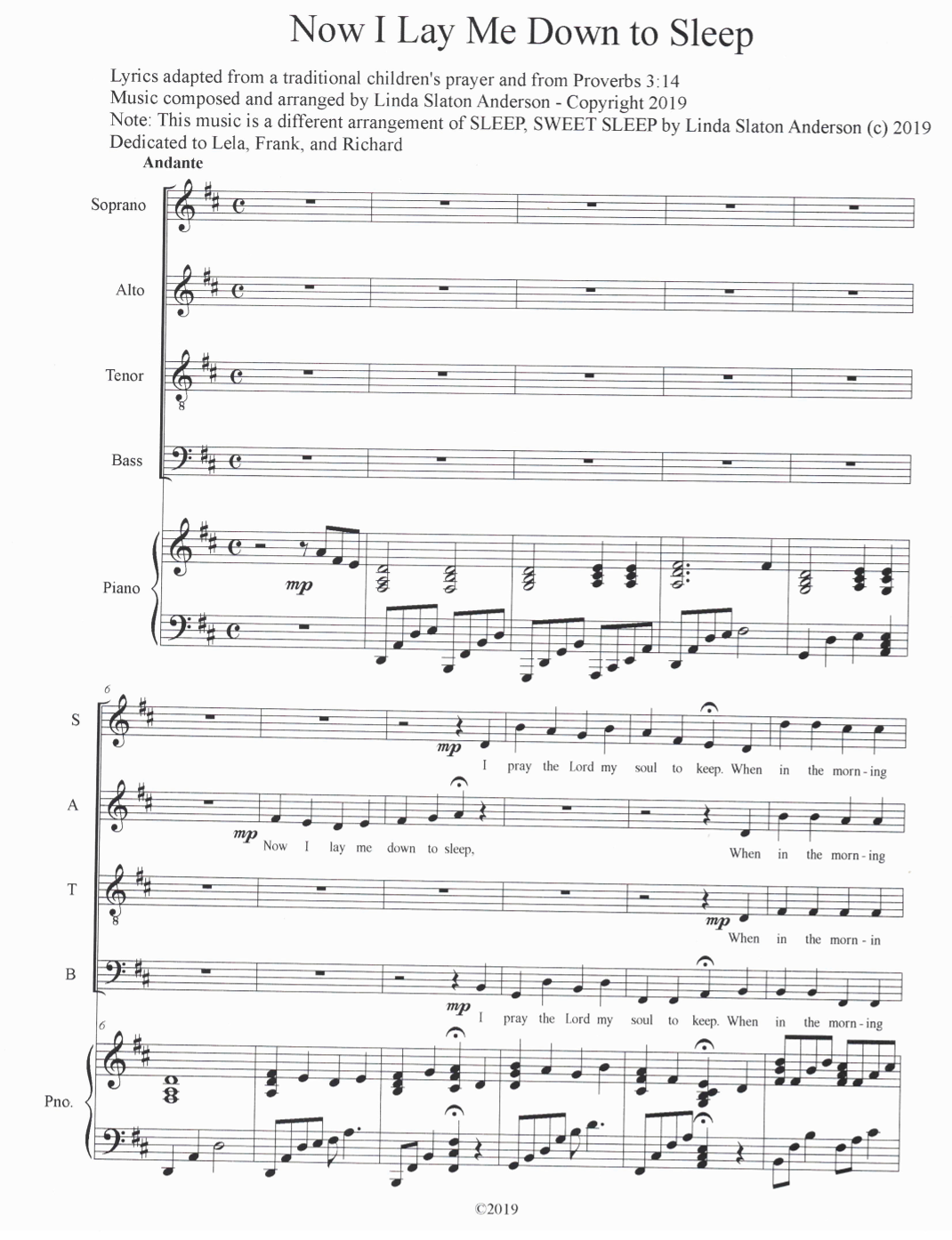 Now I Lay Me Down to Sleep by Linda Slaton Anderson Sheet Music for ...