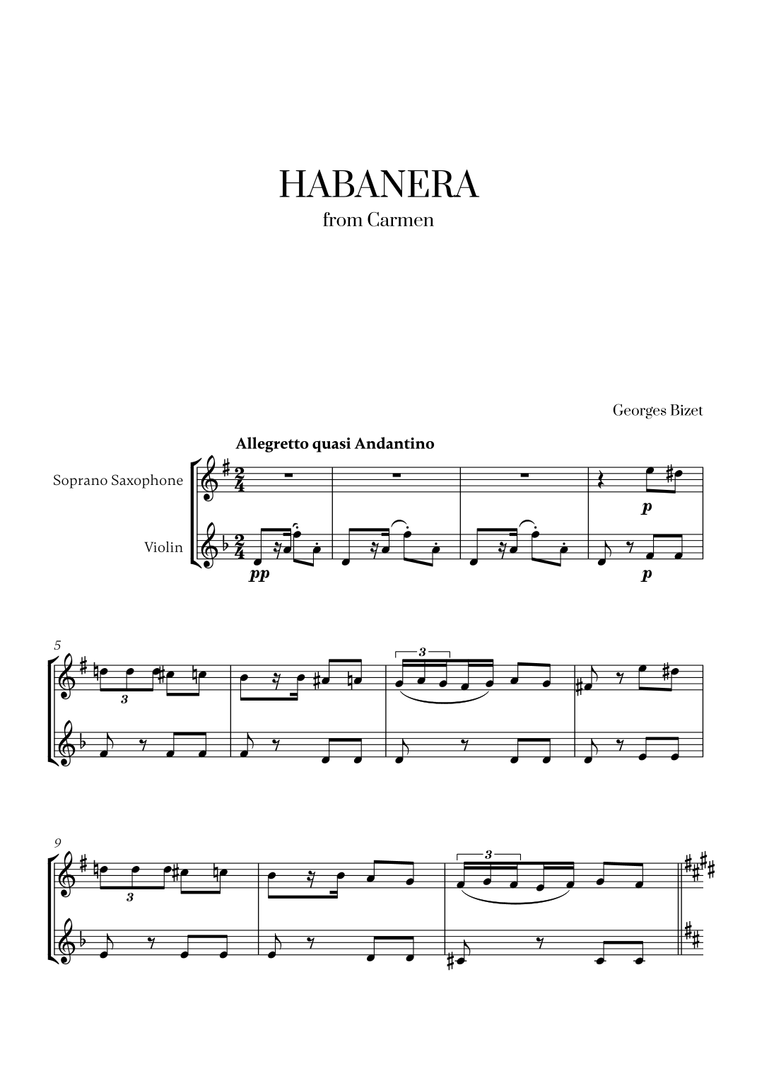Habanera (from Carmen) (for Soprano Saxophone and Violin) (arr. Cadenza ...
