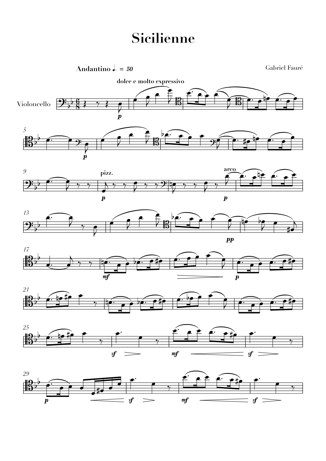 Sicilienne - Fauré (for Cello) (arr. DA Castro) by Gabriel Fauré Sheet ...