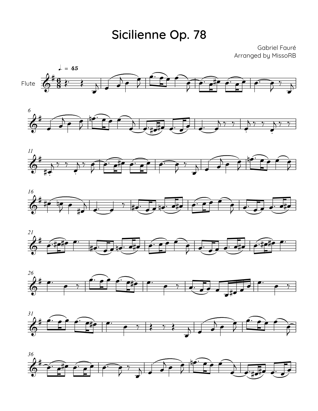 Sicilienne Op. 78 - Flute in G - Intermediate (arr. MissoRB) by Gabriel ...