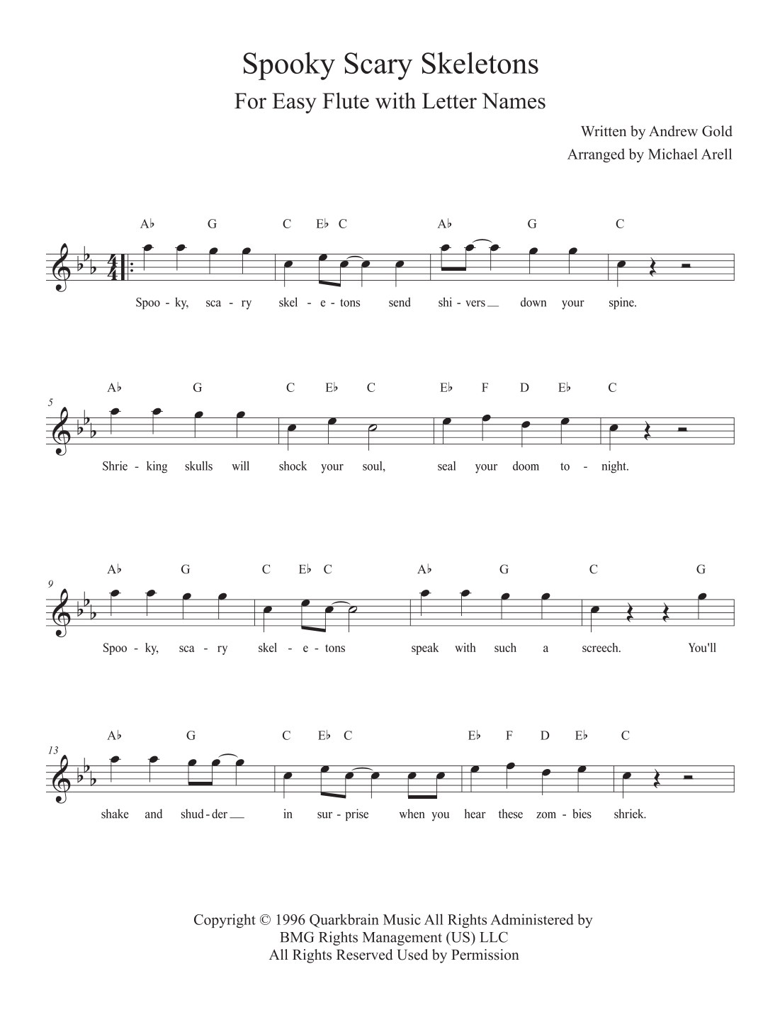 Spooky Scary Skeletons (arr. Michael Arell) by Andrew Gold Sheet Music ...