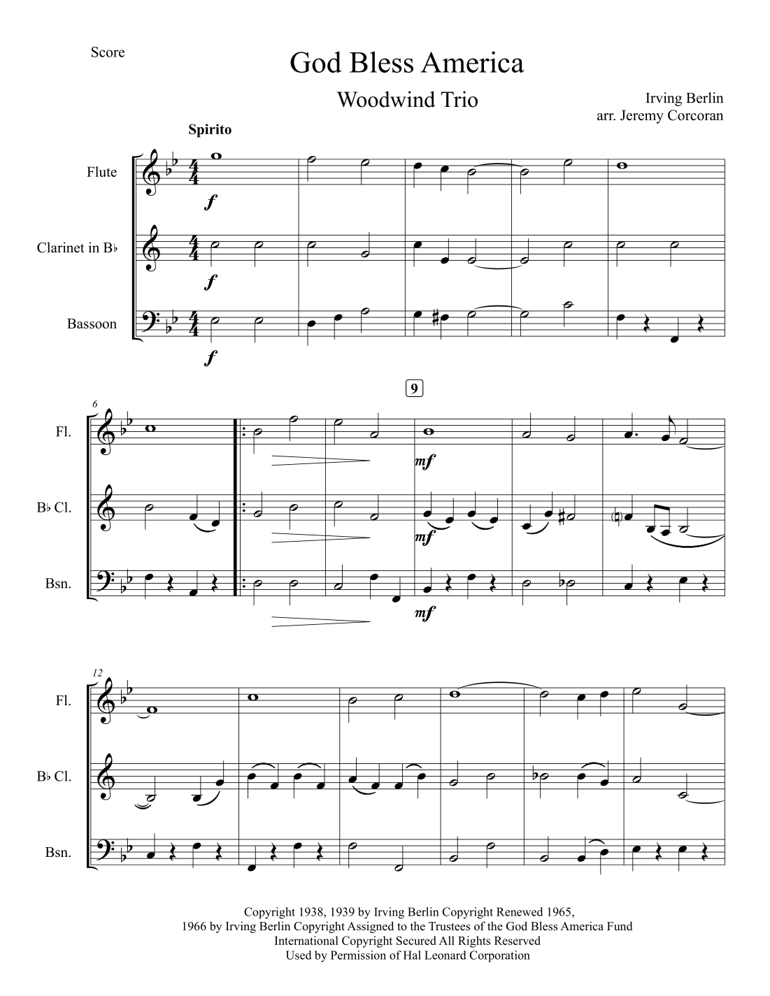 God Bless America (arr. Jeremy Corcoran) por Irving Berlin Partituras ...