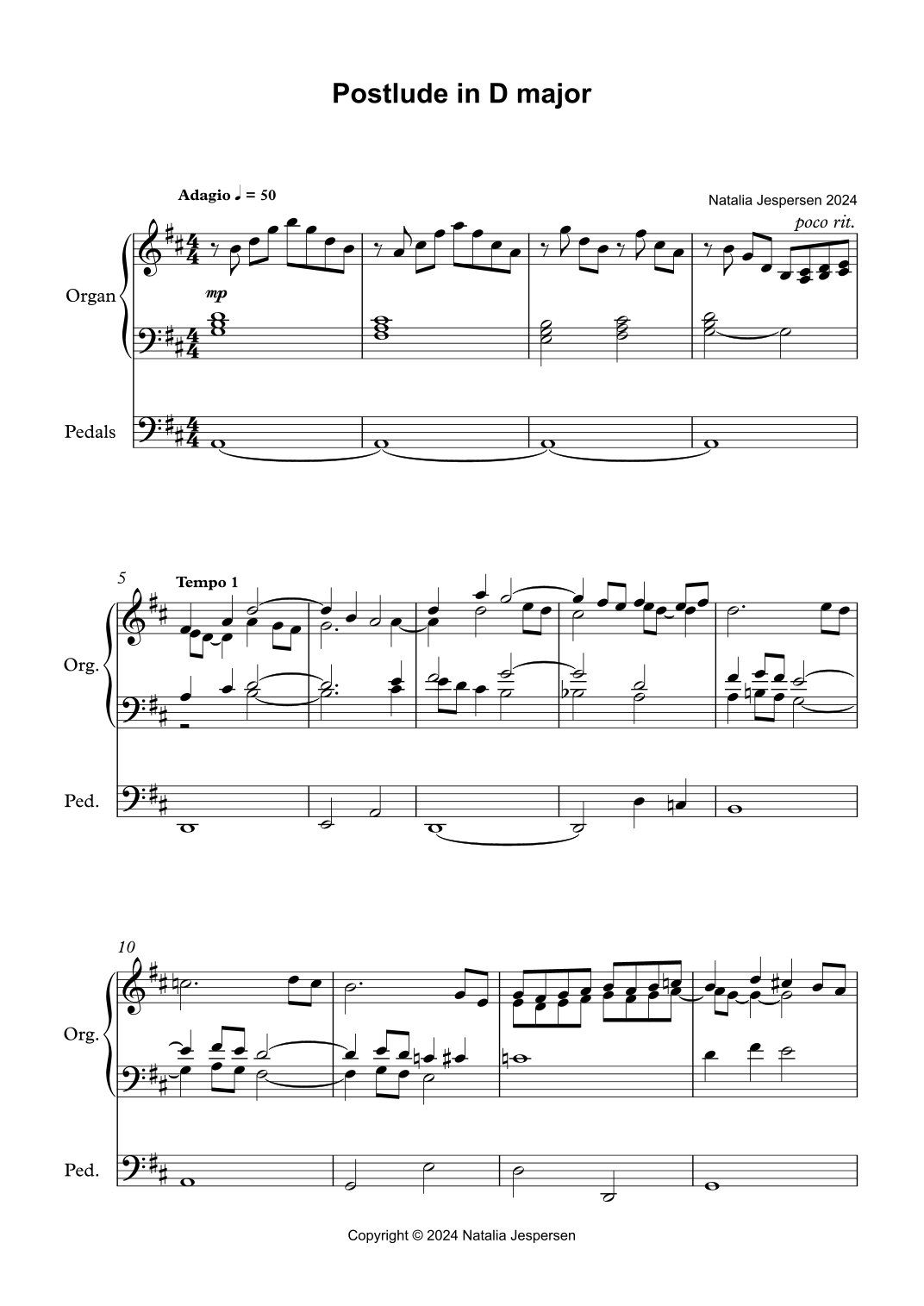 Postlude in D major Sheet Music | Natalia Jespersen | Organ