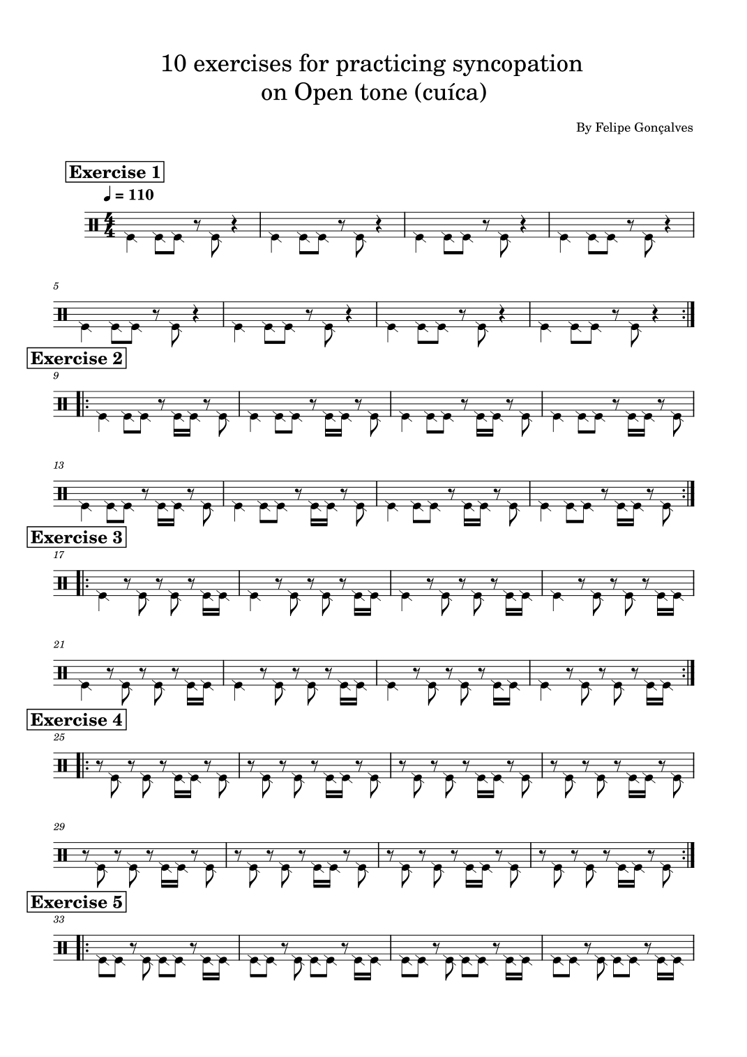 10 exercises for practicing syncopation on Open tone (cuíca) by Felipe ...
