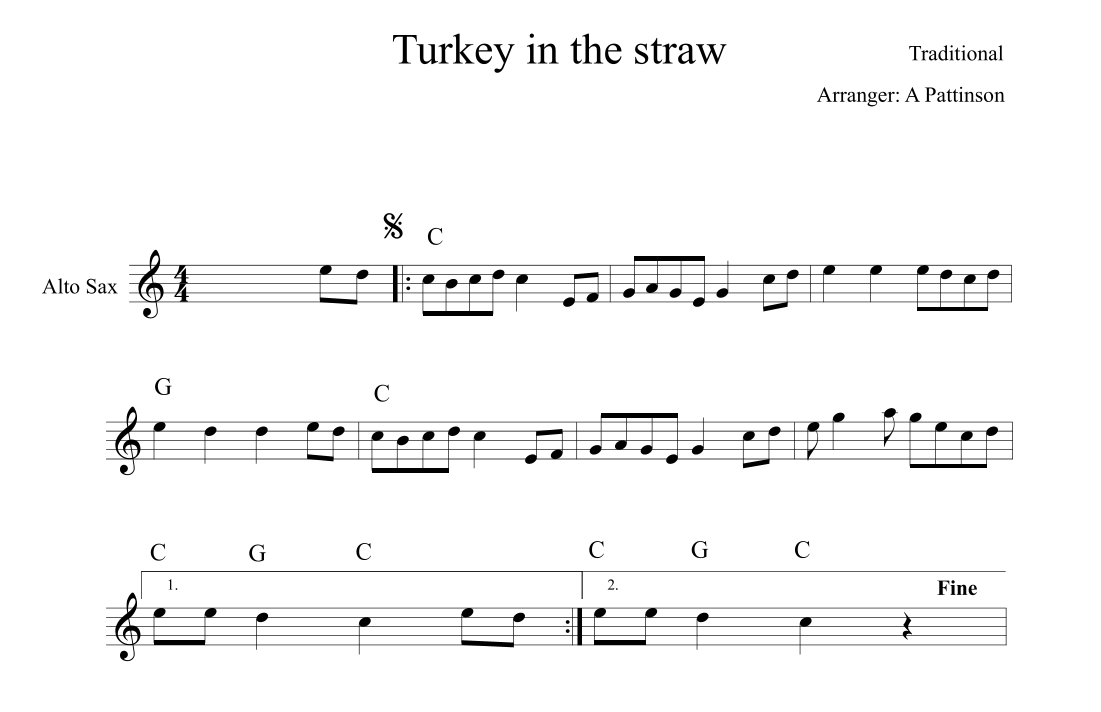 Turkey in the Straw for Alto Saxophone (arr. Andrew Pattinson) by ...