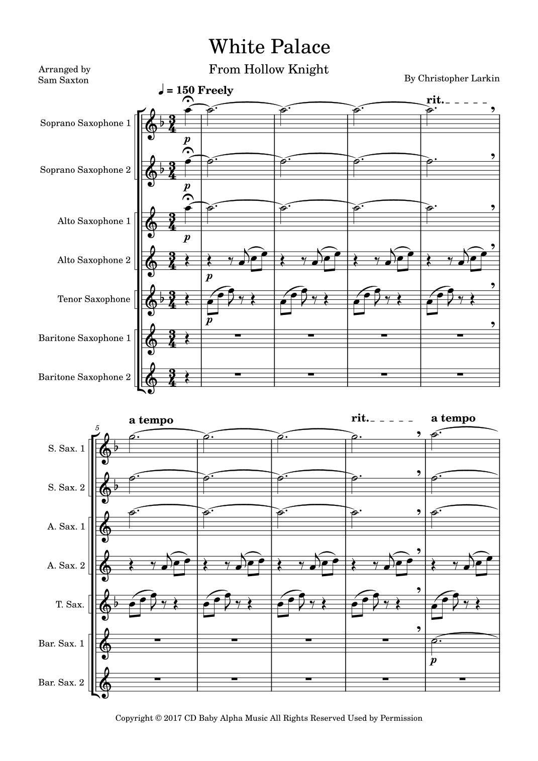 White Palace - Score Only (arr. Sam Saxton) by Christopher Larkin Sheet ...