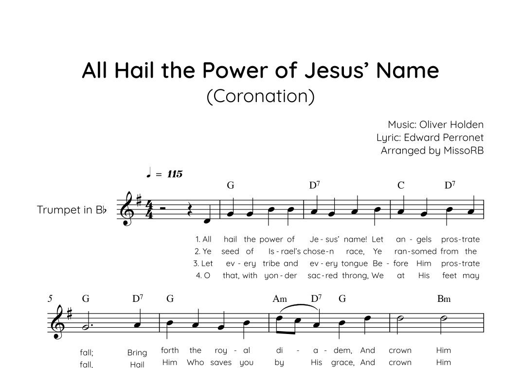 All Hail the Power of Jesus’ Name (Coronation) - Trumpet in F Solo With ...