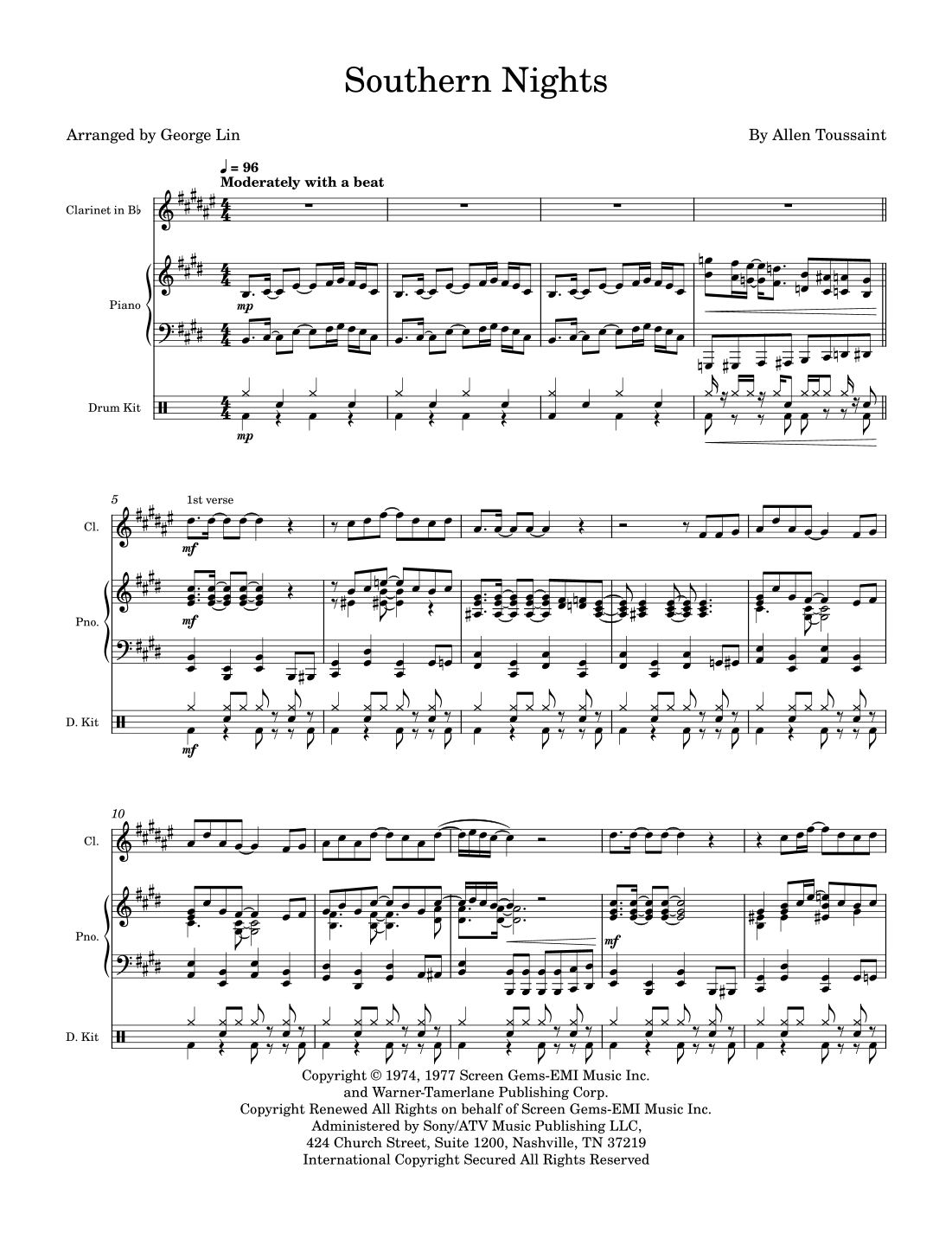 Southern Nights (arr. George Lin) by Glen Campbell Sheet Music for ...