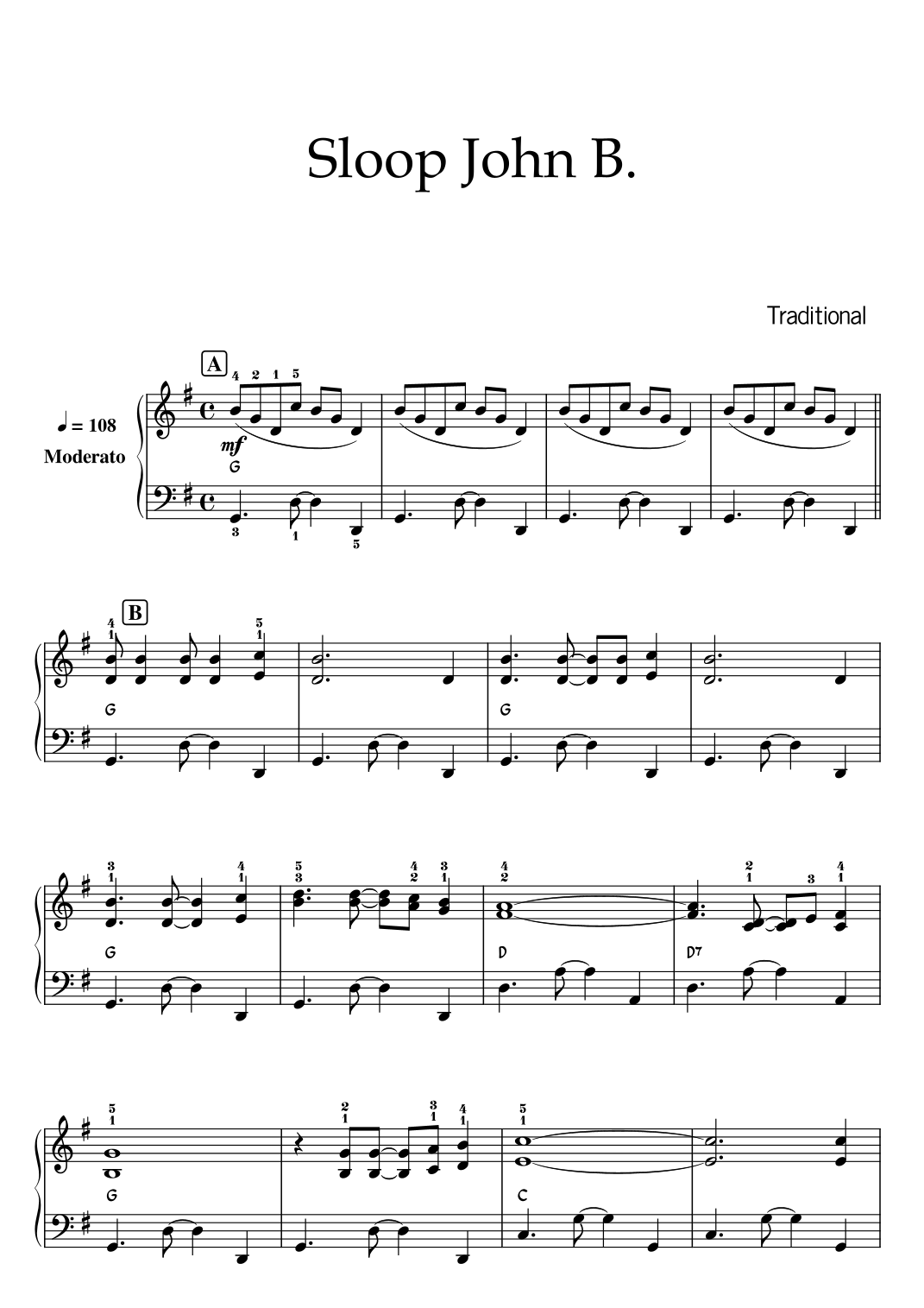 SLOOP JOHN B. (arr. BNTT-Piano por Traditional Music Partituras para ...
