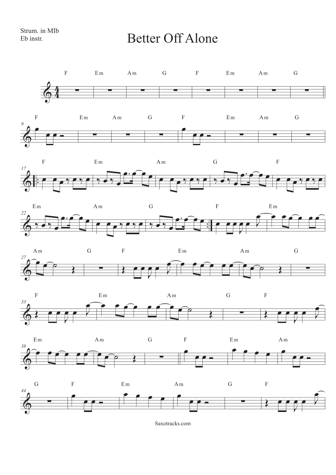Better Off Alone (arr. Saxotracks by Aa Sheet Music for Lead Sheet ...