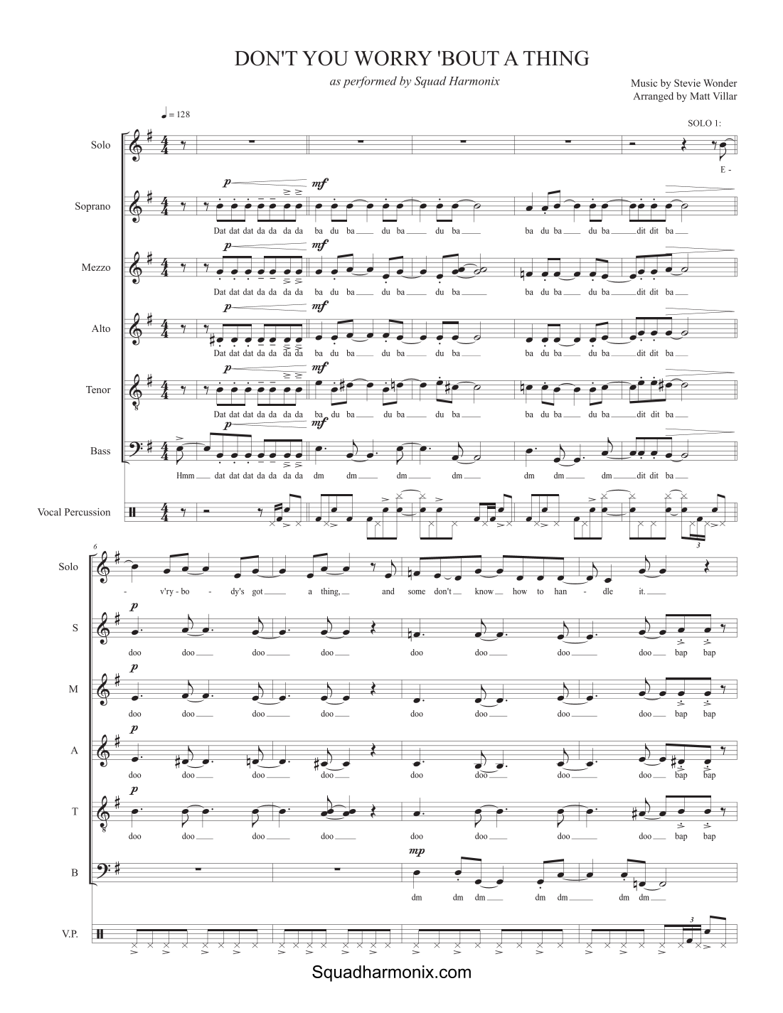 Don't You Worry 'bout A Thing (arr. Matt Villar) by Stevie Wonder Sheet ...