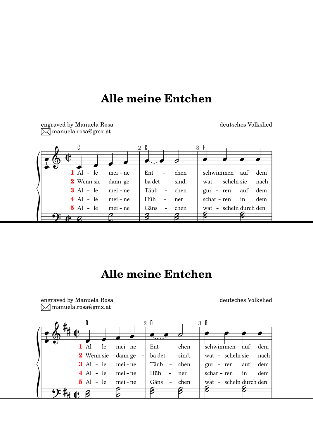 Alle meine Entchen (easy piano Manuelas Kinderlieder) (arr. Manuela ...