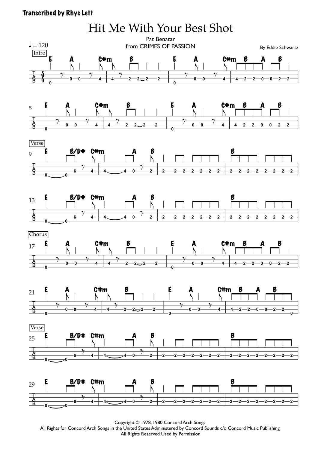 Hit Me With Your Best Shot (arr. Rhys Lett) by Pat Benatar Sheet Music ...