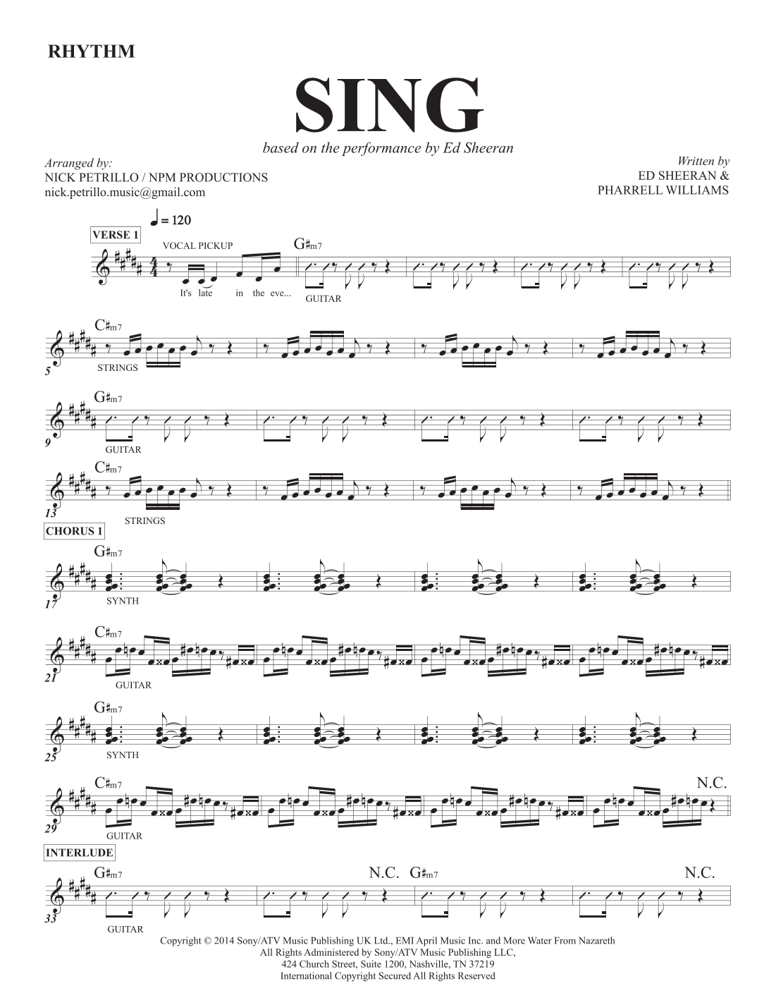 Sing (arr. Nick Petrillo) by Ed Sheeran Sheet Music for Lead Sheet ...