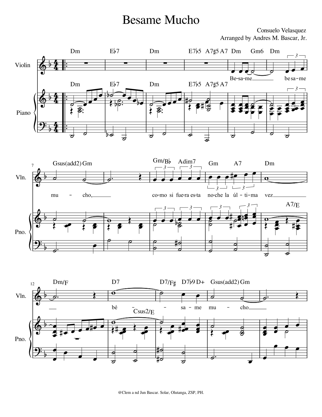 Bésame Mucho (arr. Andres M. Bascar, Jr.) por Full Dog Upon Release ...