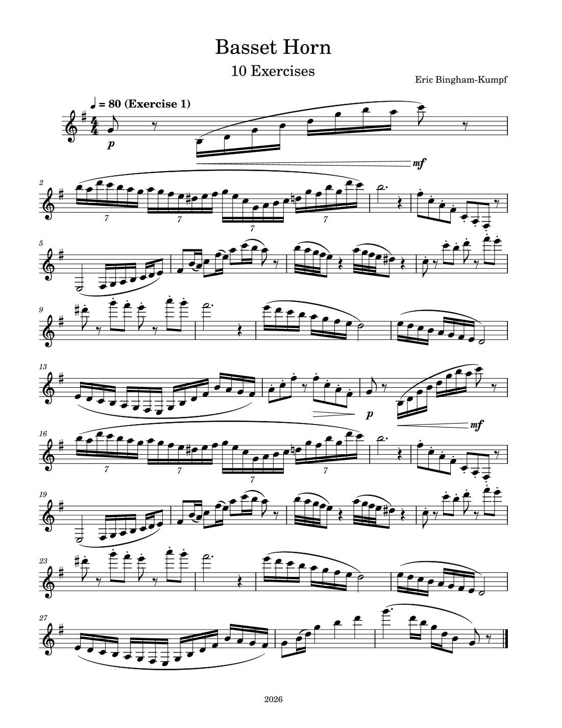 Basset Horn (10 Exercises) by Eric Bingham-Kumpf Sheet Music for ...