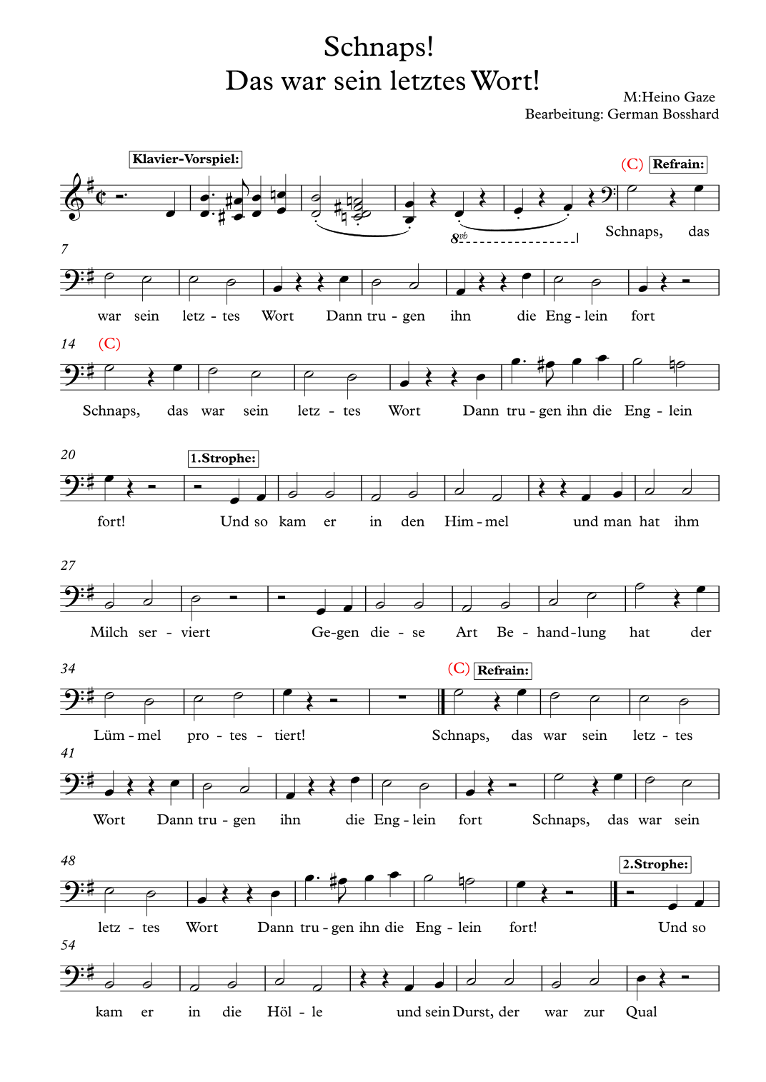 Schnaps, das war sein letztes Wort! (arr. German Bosshard) by Schlager ...