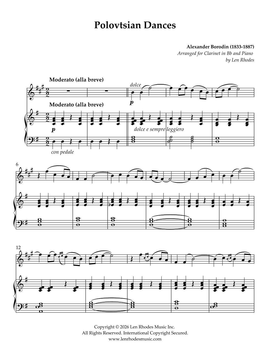 Polovtsian Dances, arranged for Bb Clarinet and Piano (arr. Len Rhodes ...