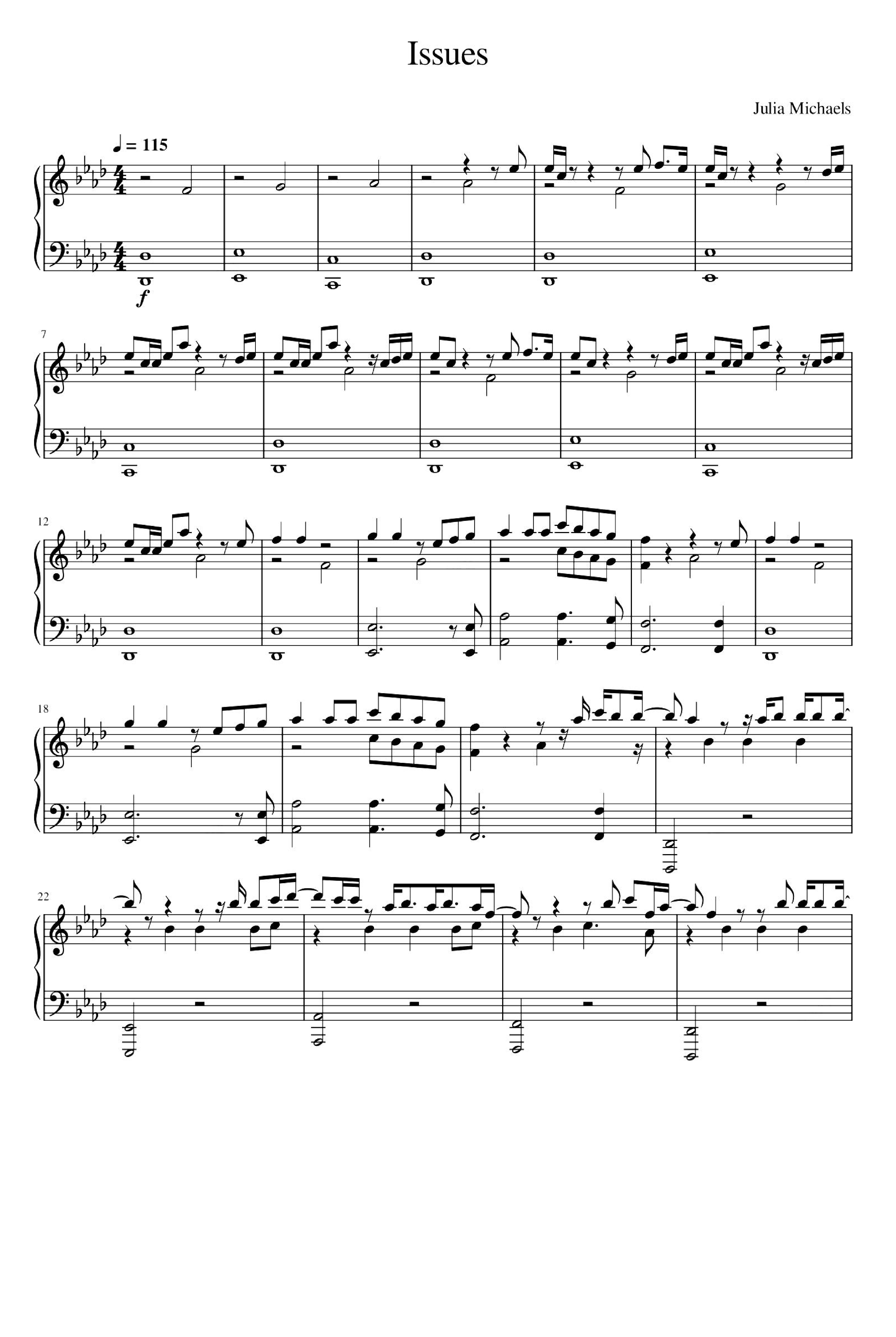 Issues (arr. Julia Michaels) by Julia Michaels Sheet Music for Piano Solo at Sheet Music Direct