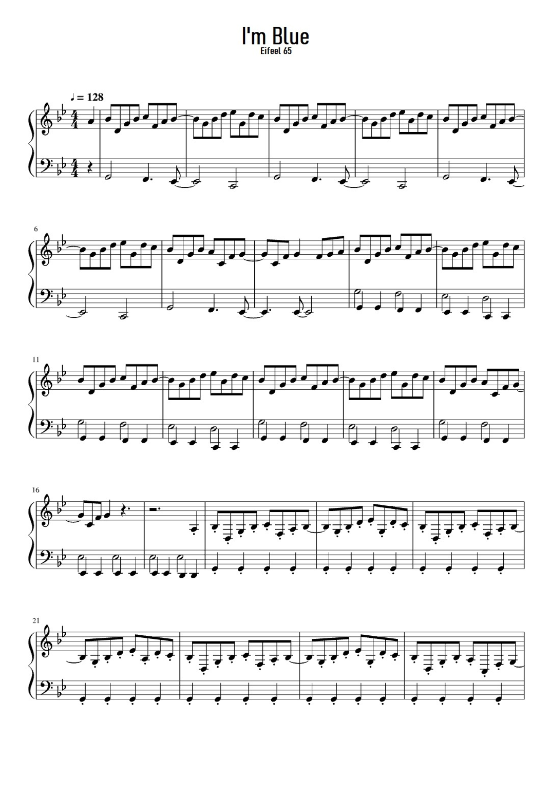 Blue (Da Ba Dee) (arr. Unknow por Eiffel 65 Partituras para Piano Fácil ...
