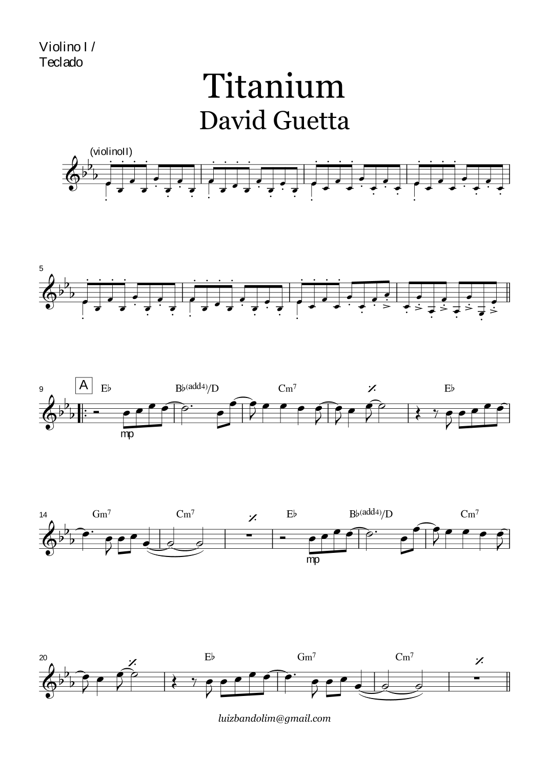 Titanium (arr. Luiz Anthony) by David Guetta Featuring Sia Sheet Music for String Ensemble at ...