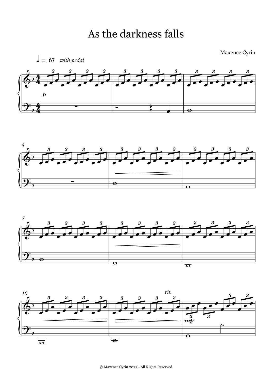 As the darkness falls by Maxence Cyrin Sheet Music for Piano Solo at ...