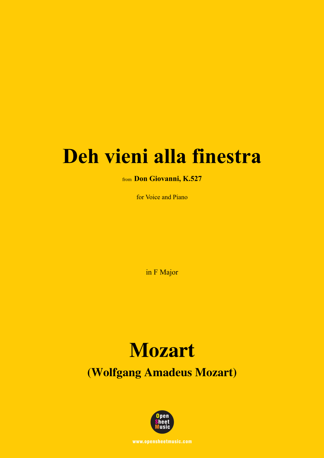 W. A. Mozart-Deh,vieni alla finestra,in F Major (arr. OSM Press) par ...