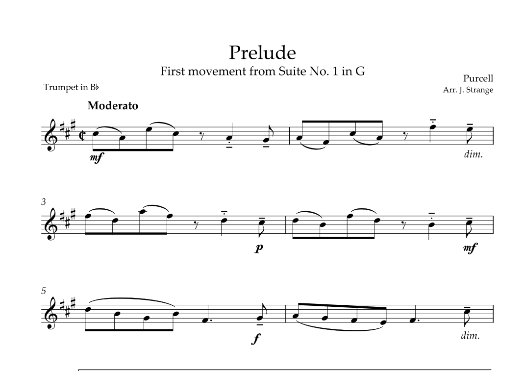 Prelude; First movement from Suite No. 1 in G (arr. James Strange) by ...