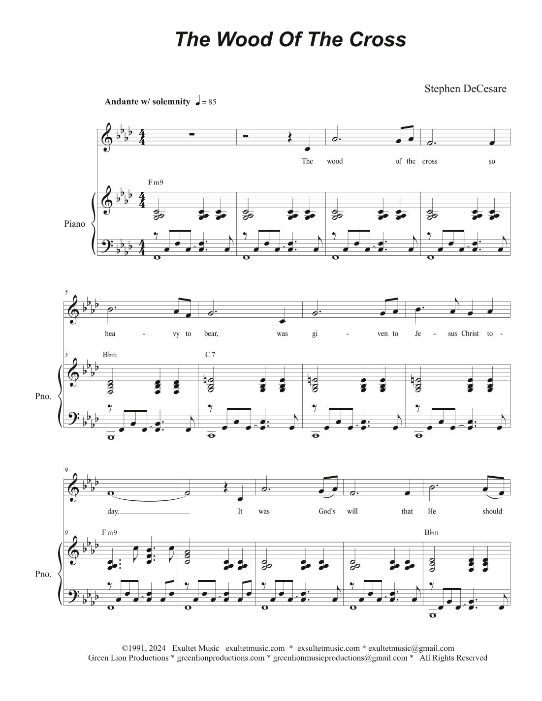 The Wood Of The Cross (Vocal solo) by Stephen DeCesare Sheet Music for ...
