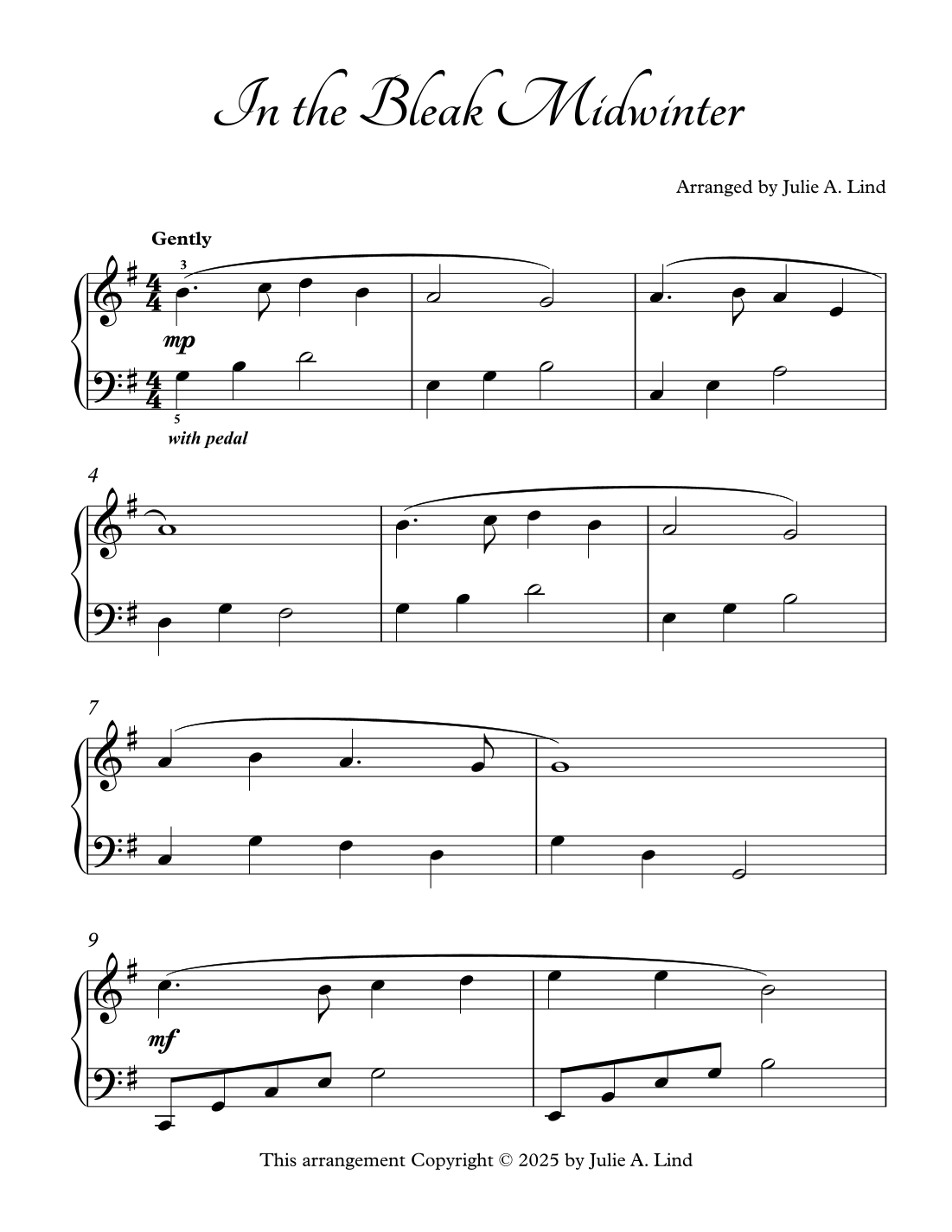 In the Bleak Midwinter (arr. Julie A Lind) by Julie A Lind Sheet Music ...