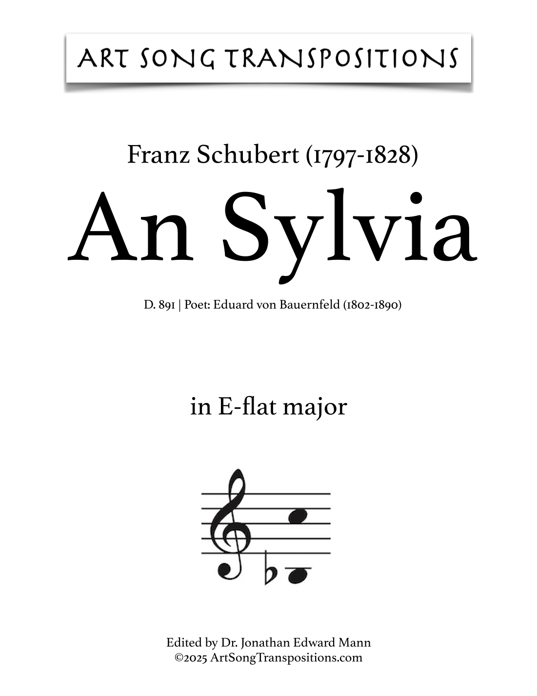 SCHUBERT: An Sylvia, D. 891 (transposed to E-flat major) (arr ...