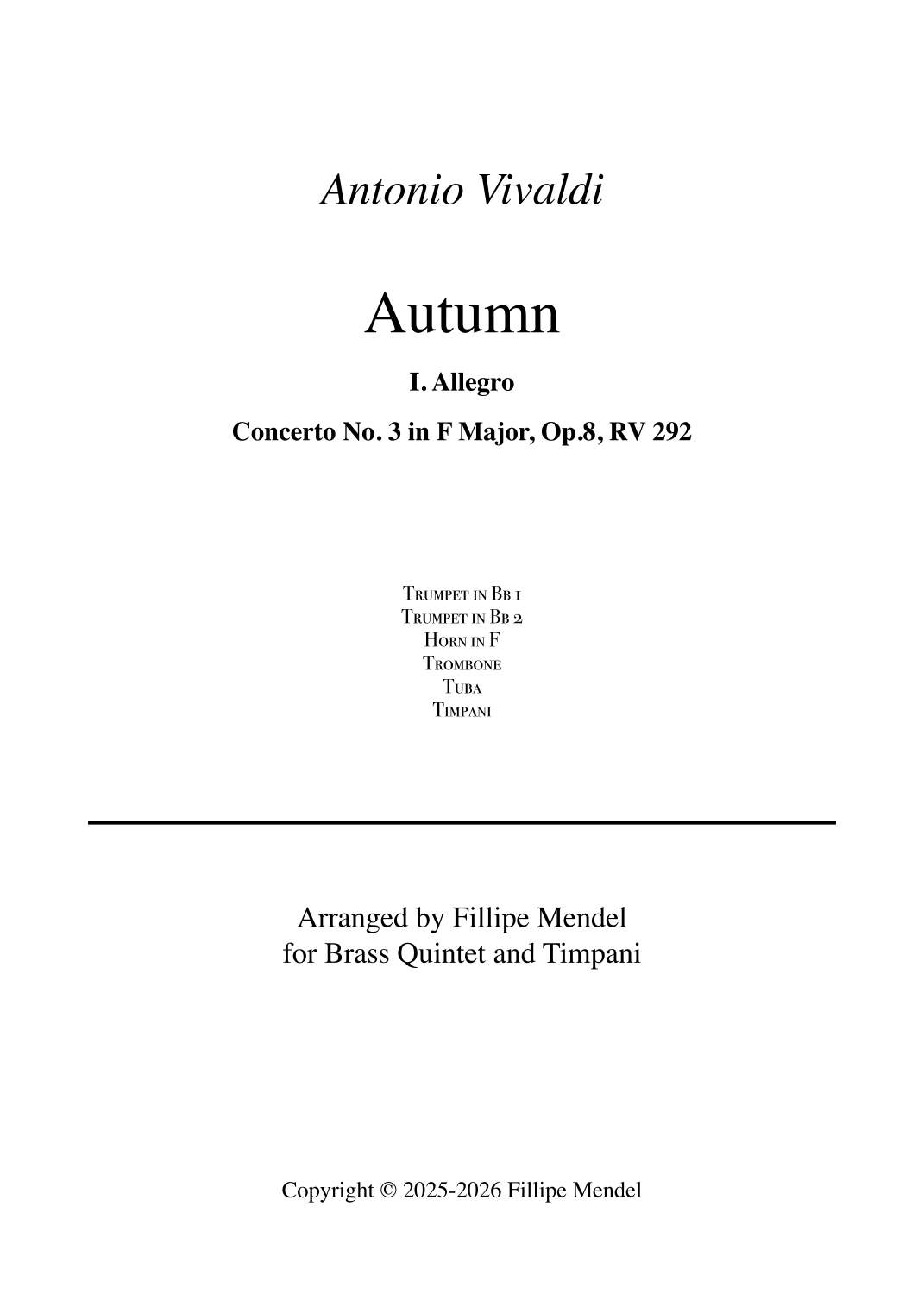 Vivaldi - Four Seasons: Autumn (L'Autunno) I. Allegro. (arr. Fillipe ...