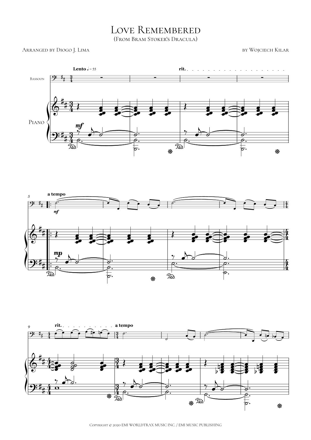 Love Remembered (arr. Diogo J. Lima) by Wojciech Kilar Sheet Music for ...