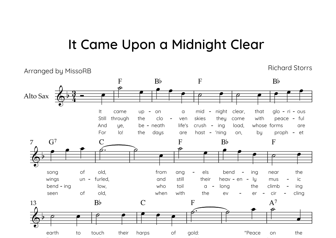 It Came Upon a Midnight Clear - Alto Sax in Ab Major With Chords ...