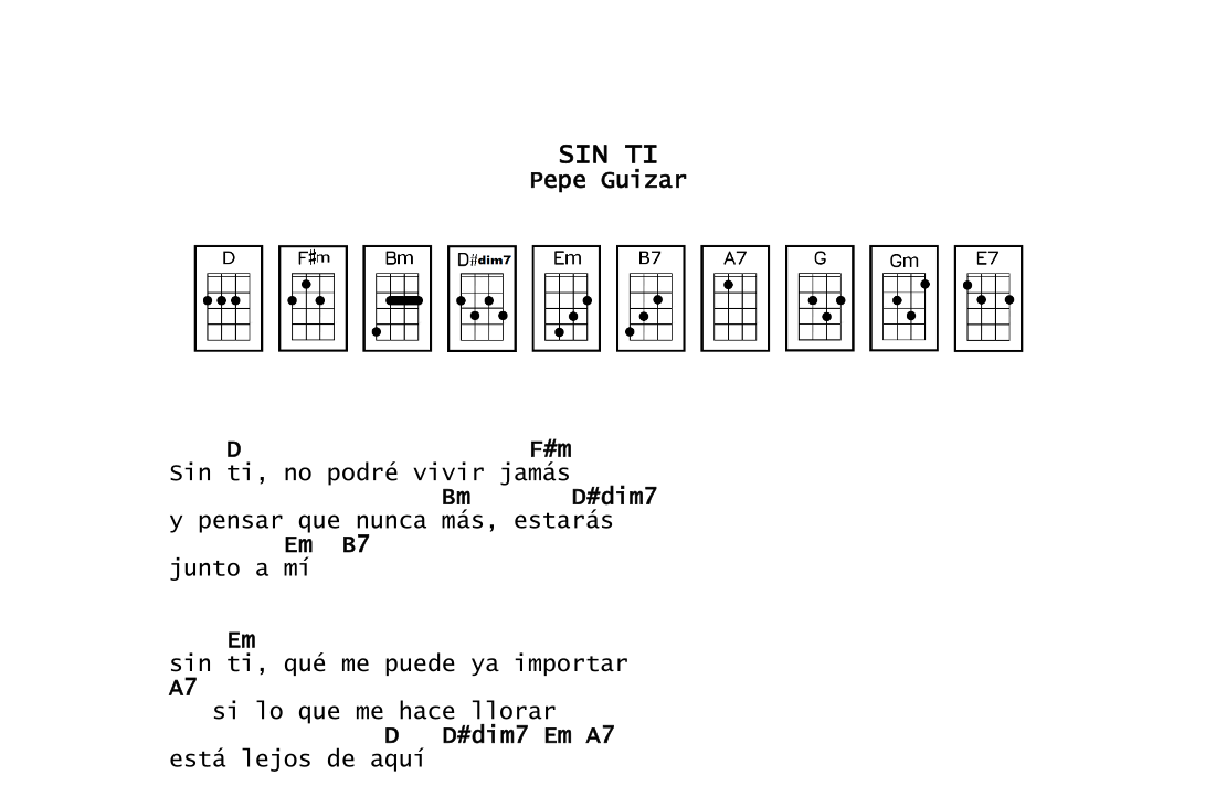 Sin Ti (arr. Leo Baeza) by Pepe Guizar Sheet Music for Ukulele Chords ...