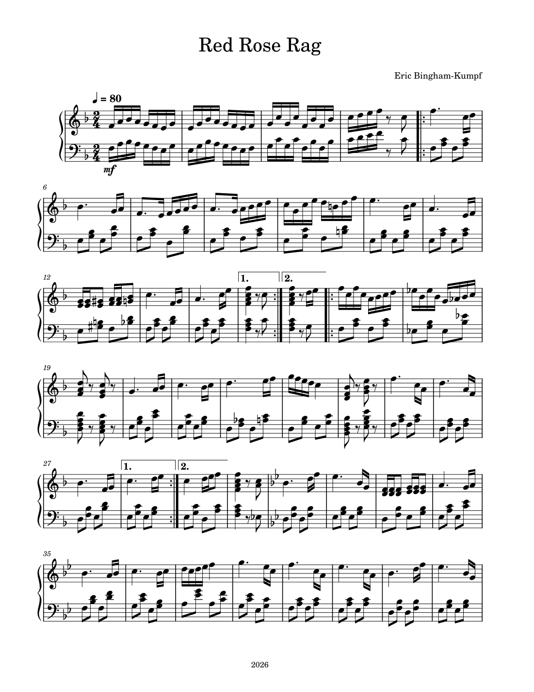 Red Rose Rag por Eric Bingham-Kumpf Partituras para Piano solo en Sheet ...