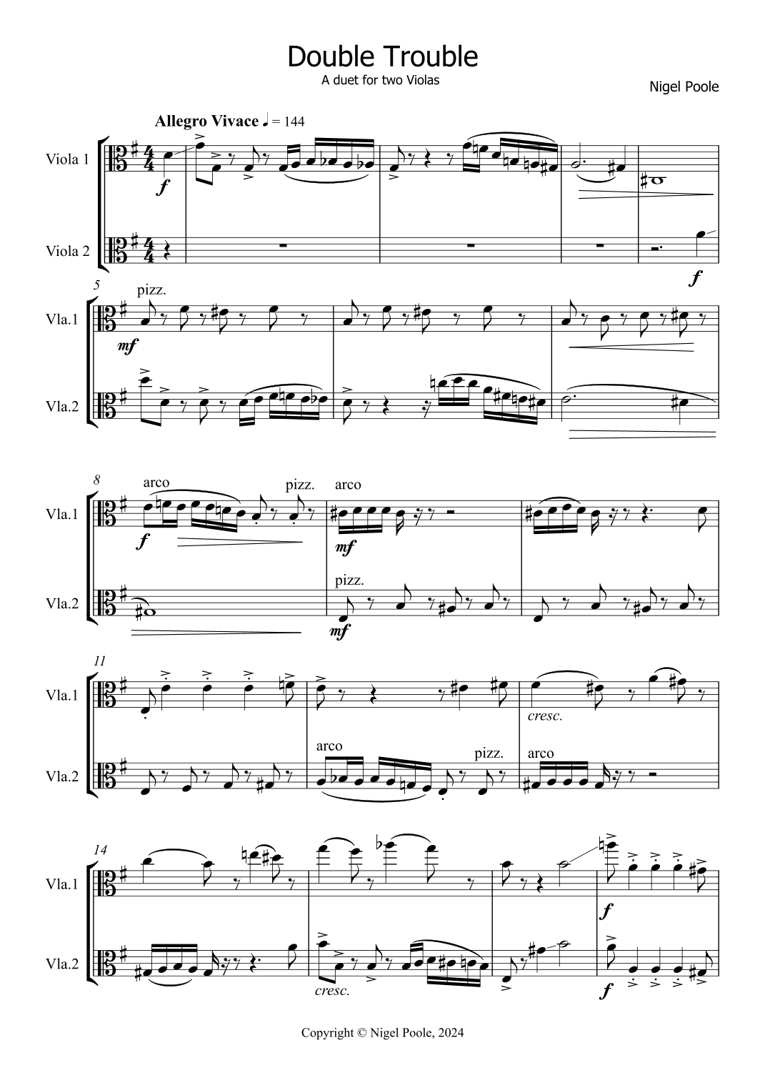 Double Trouble (for two violas) Sheet Music | Nigel Poole | Viola Duet