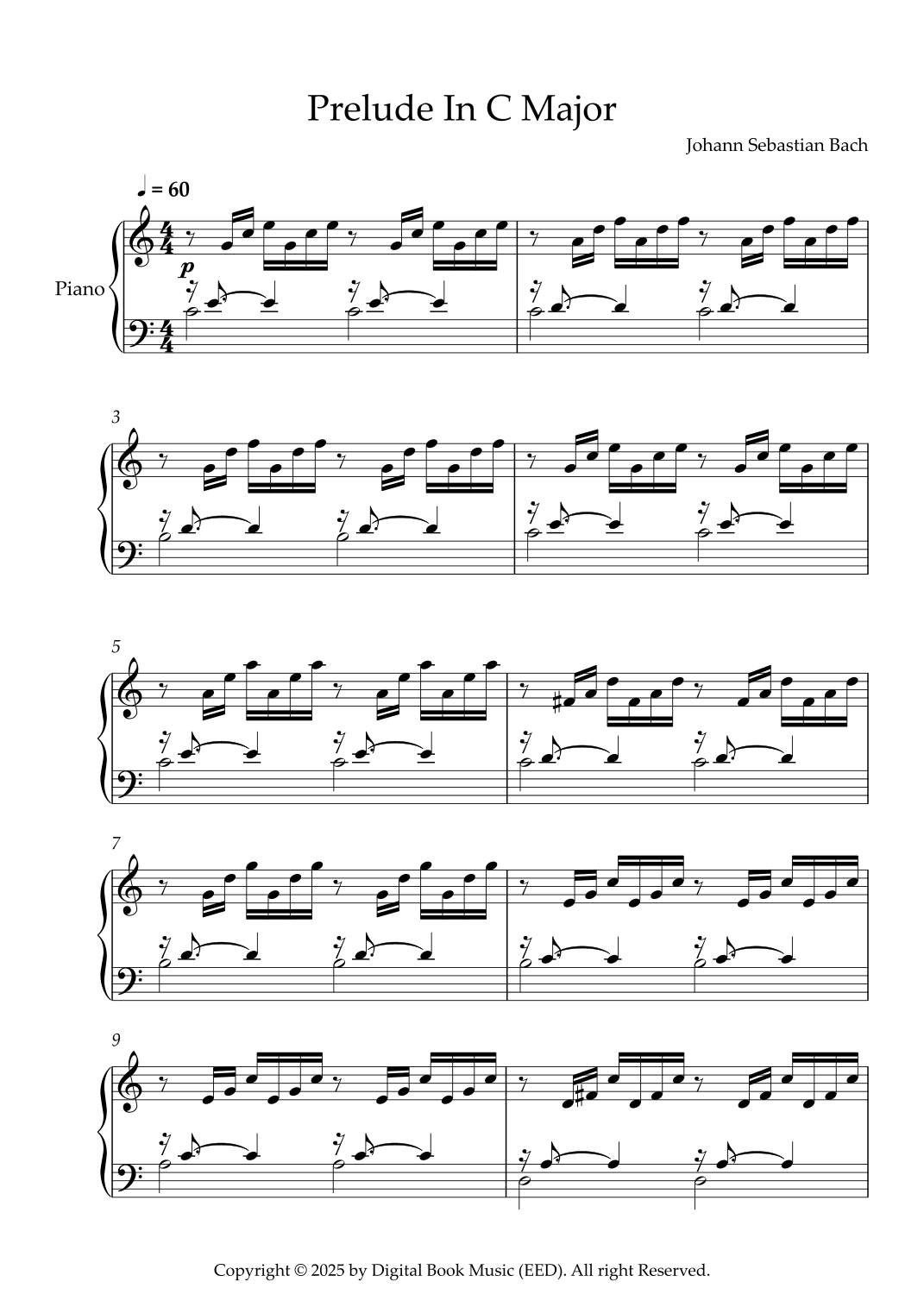 Prelude In C Major - Johann Sebastian Bach (Piano) (arr. Digital Book ...