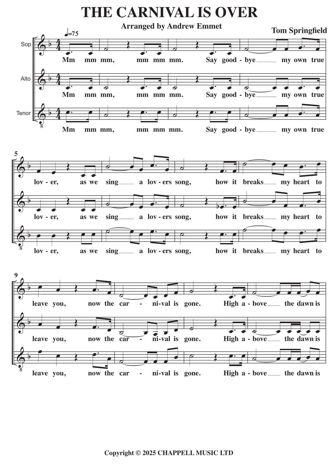 Carnival Is Over (Goodbye True Lover) (arr. Andrew Emmet) par Frank ...