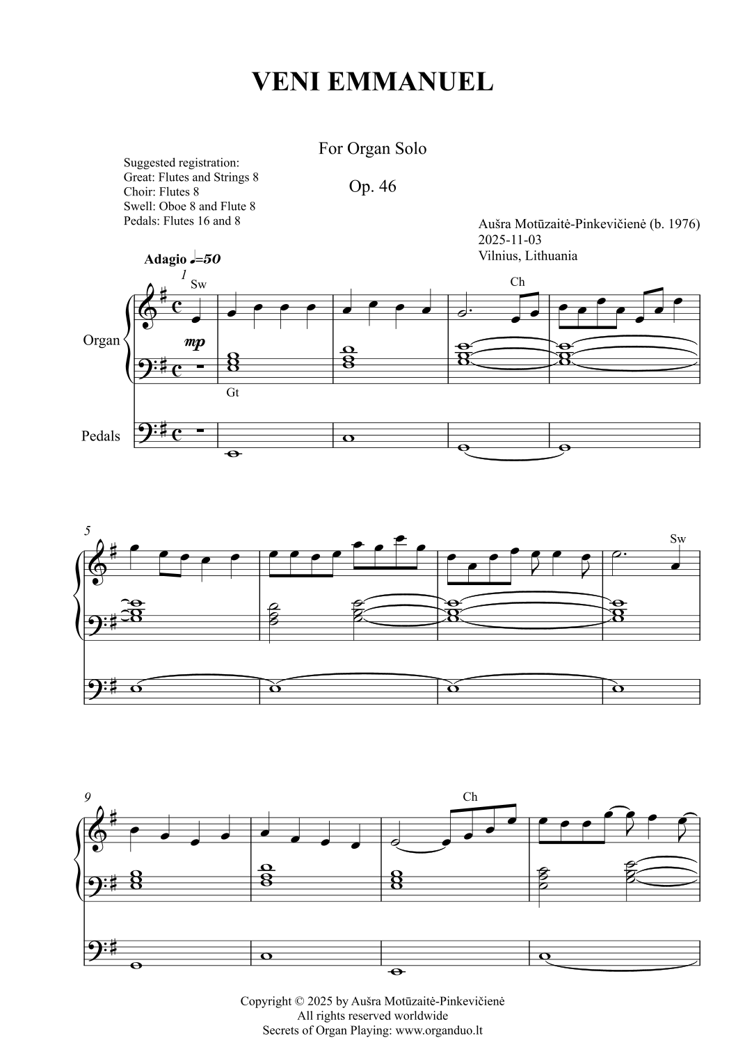 Veni Emmanuel, Op. 46 (Organ Solo) by Ausra Motuzaite-Pinkeviciene ...
