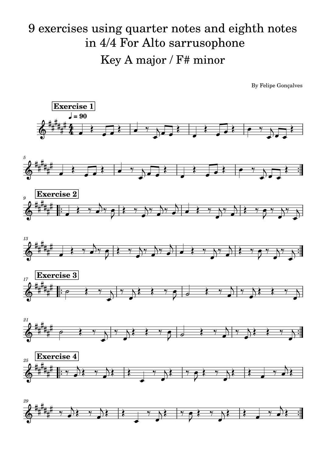 9 exercises using quarter notes and eighth notes in 4/4 For Alto ...