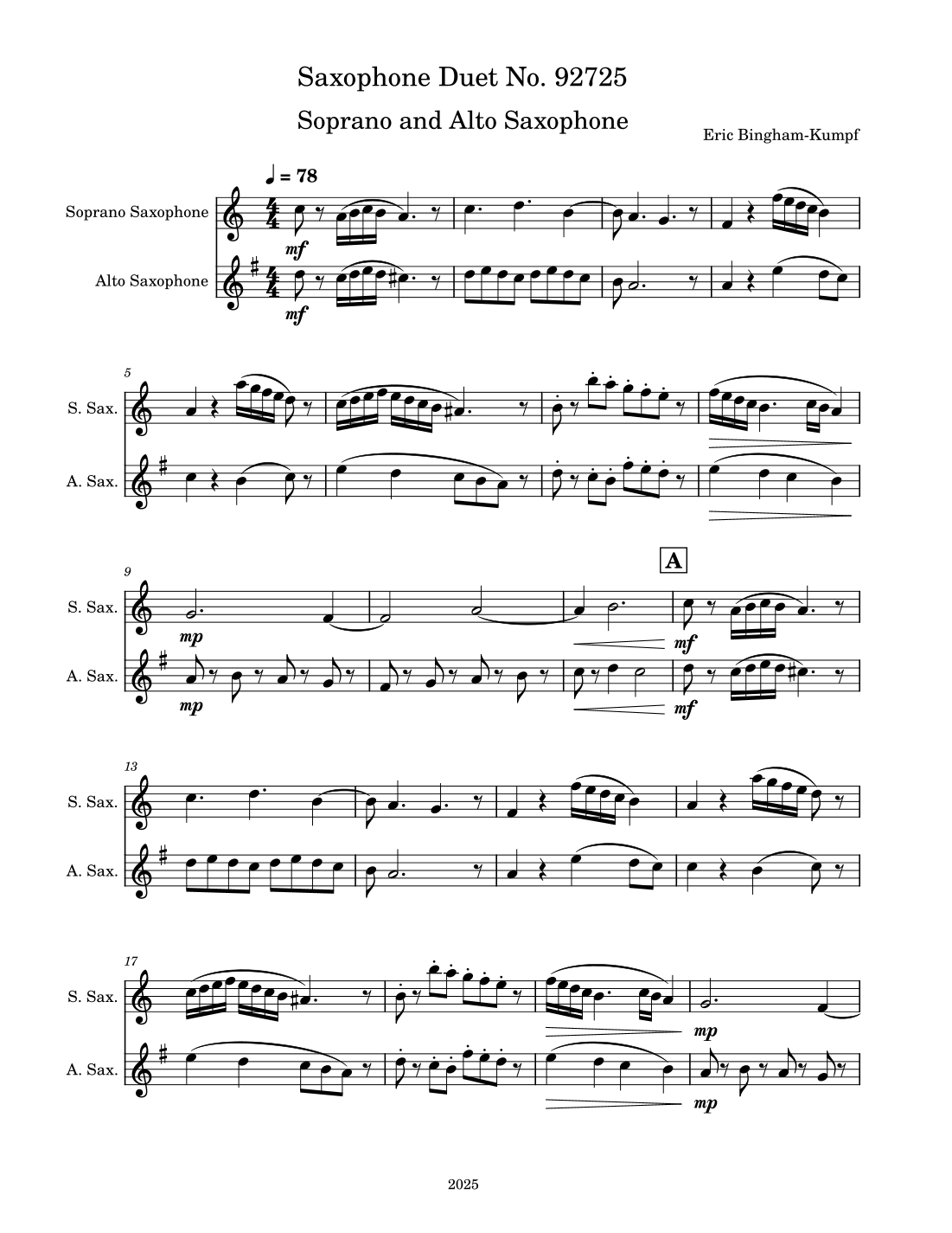 Saxophone Duet No. 92725 by Eric Bingham-Kumpf Sheet Music for ...
