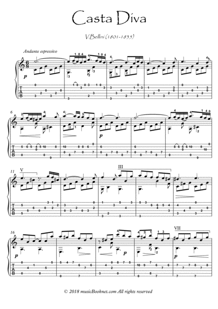 Guitar Classics Casta Diva by Bellini (arr. PianoSheetNow) by Vincenzo ...